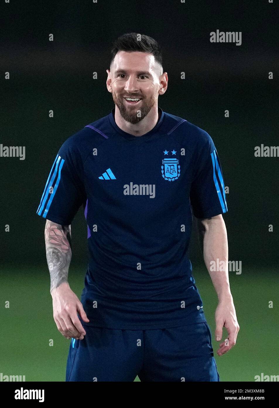 Argentina's Lionel Messi during a training session at Qatar University ...