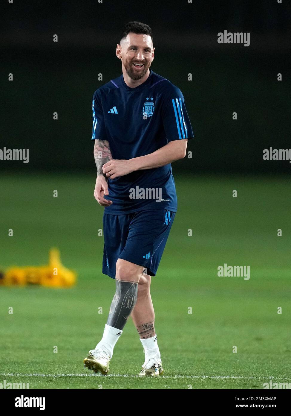 Argentina's Lionel Messi during a training session at Qatar University ...