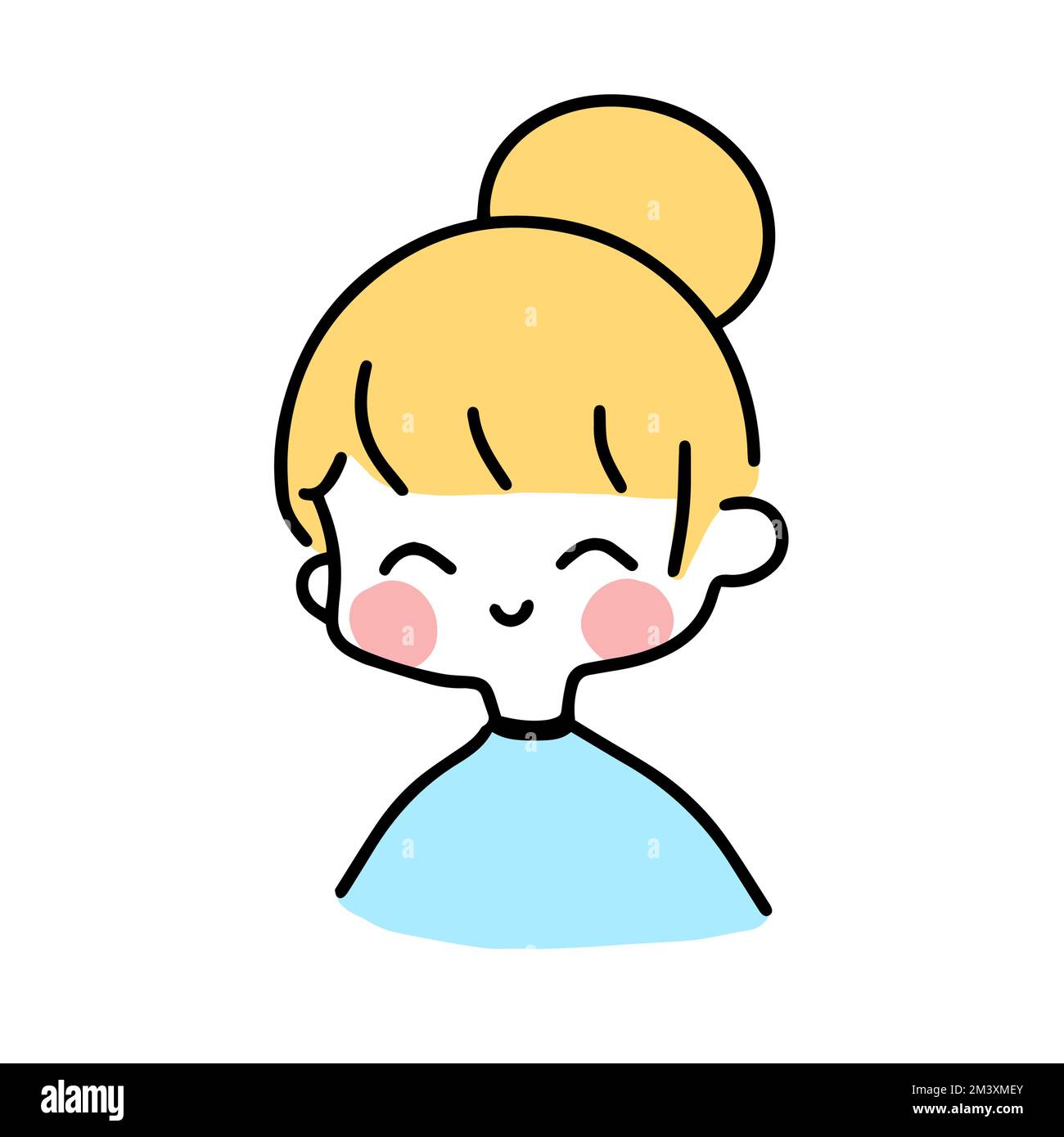 Cute colorful trendy hand drawn portrait of girl with blond hair bun ...