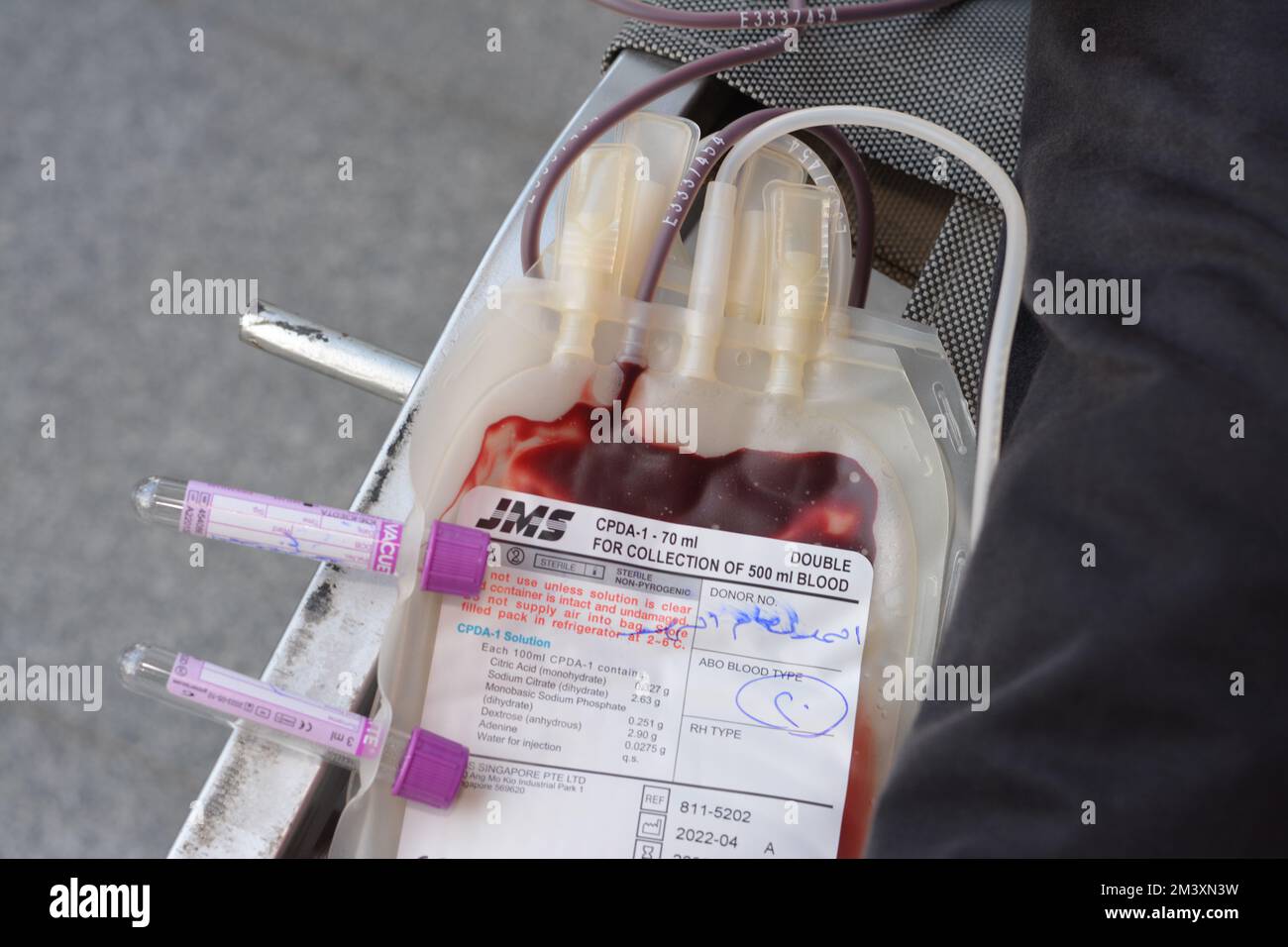 Cairo, Egypt, December 15 2022: blood bag and blood samples collected ...
