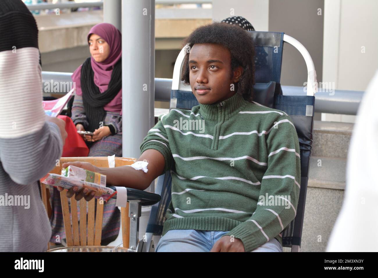 Cairo, Egypt, December 15 2022: blood volunteer donor during a blood ...