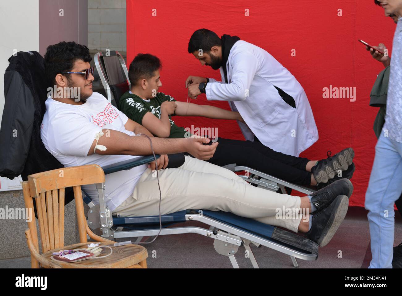 Cairo, Egypt, December 15 2022: blood volunteer donor during a blood ...
