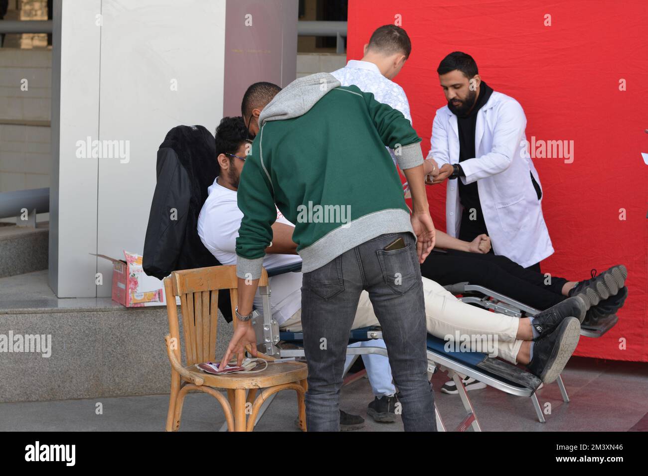 Cairo, Egypt, December 15 2022: blood volunteer donor during a blood ...