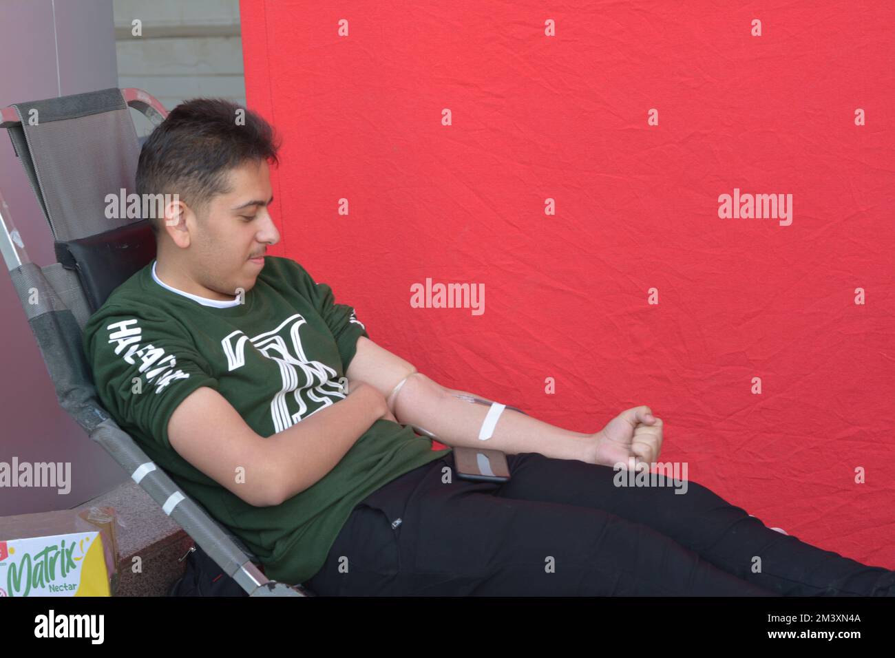 Cairo, Egypt, December 15 2022: blood volunteer donor during a blood ...