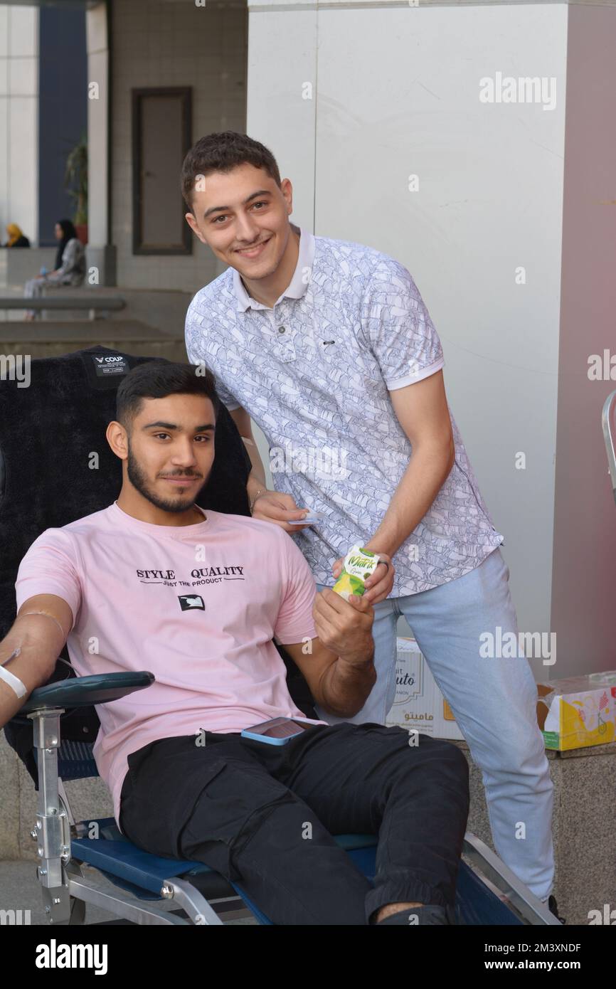 Cairo, Egypt, December 15 2022: blood volunteer donor during a blood ...