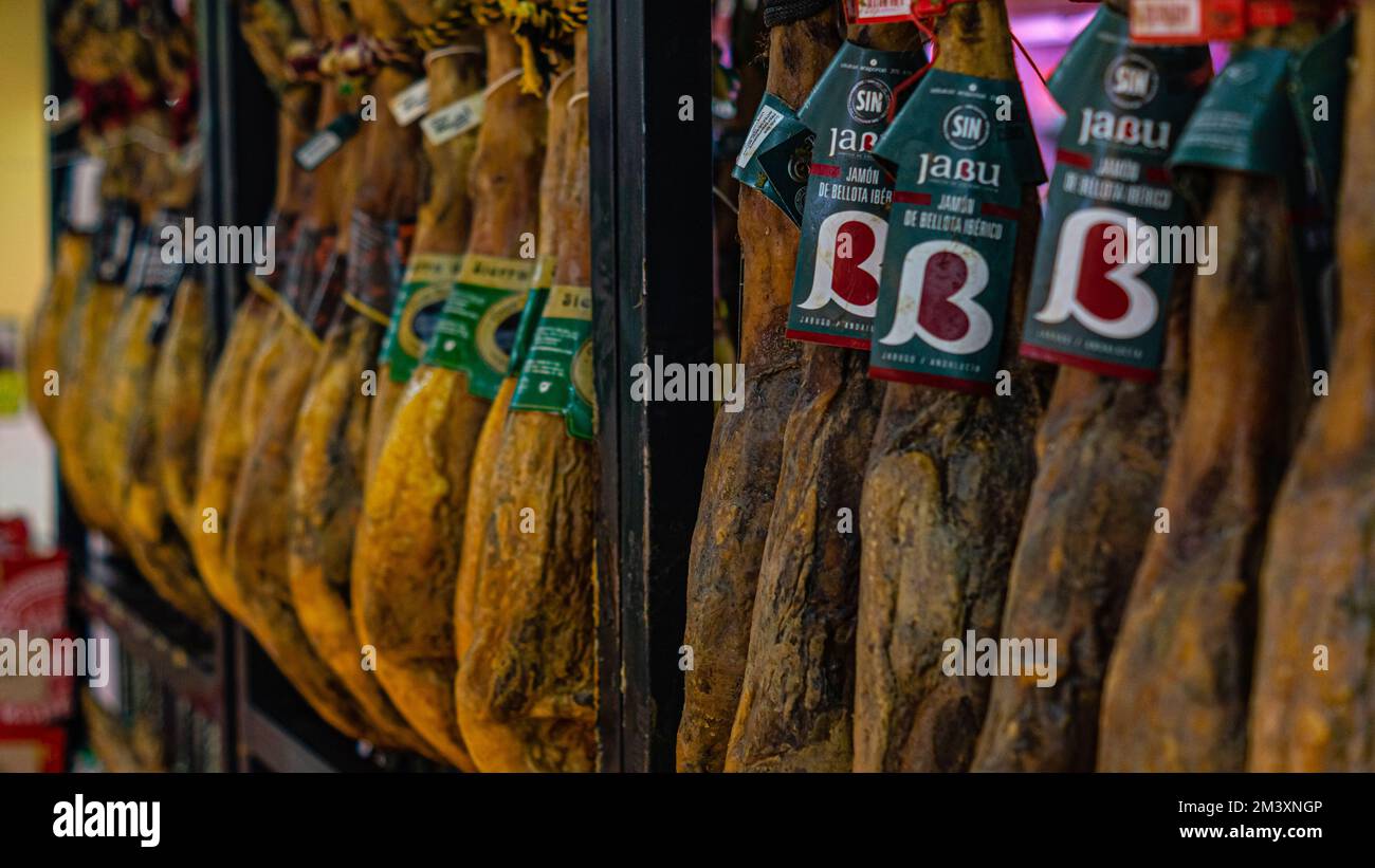 Slicing Spanish iberic ham Spanish jamon and traditional food Stock ...