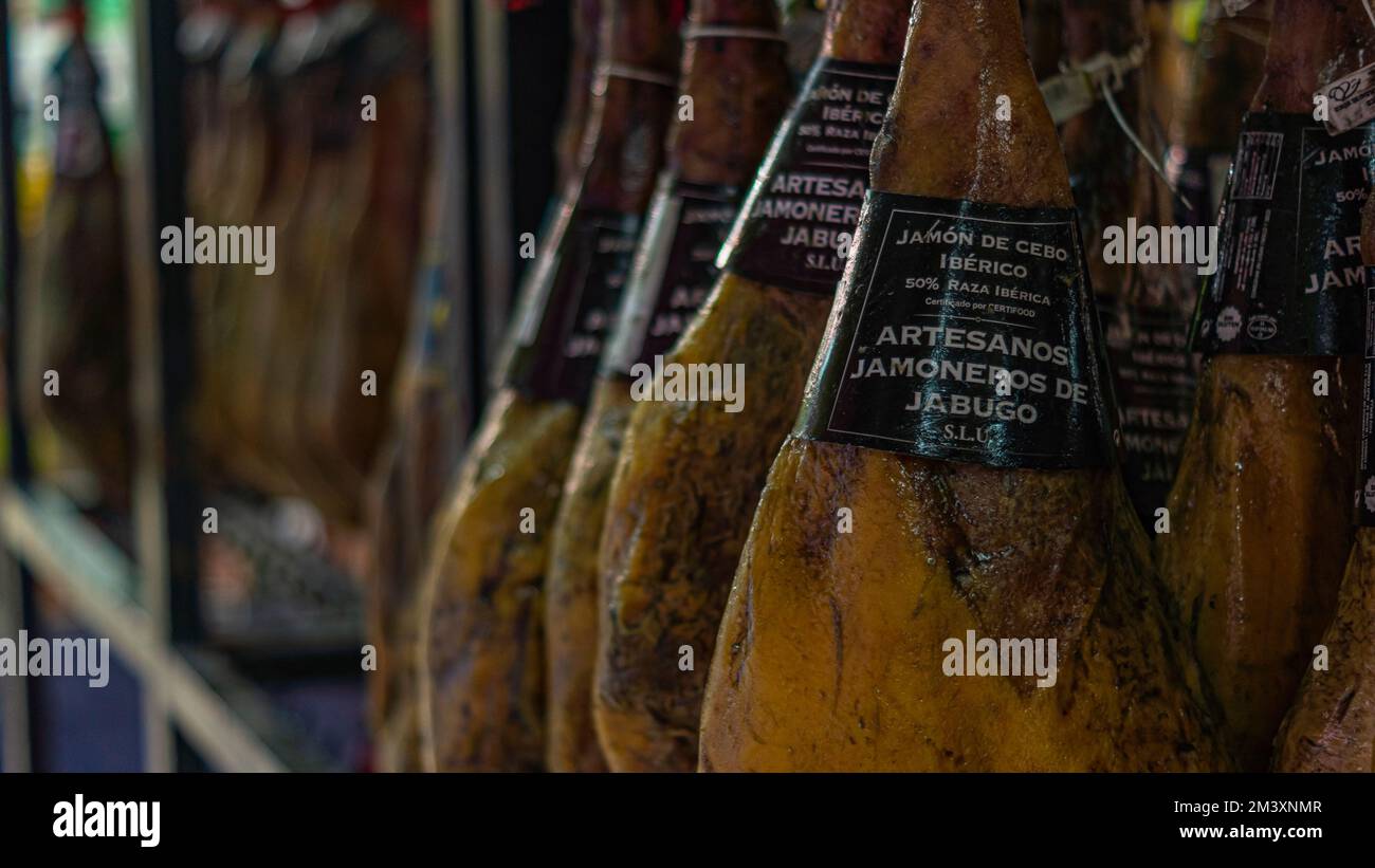 Slicing Spanish iberic ham Spanish jamon and traditional food Stock ...