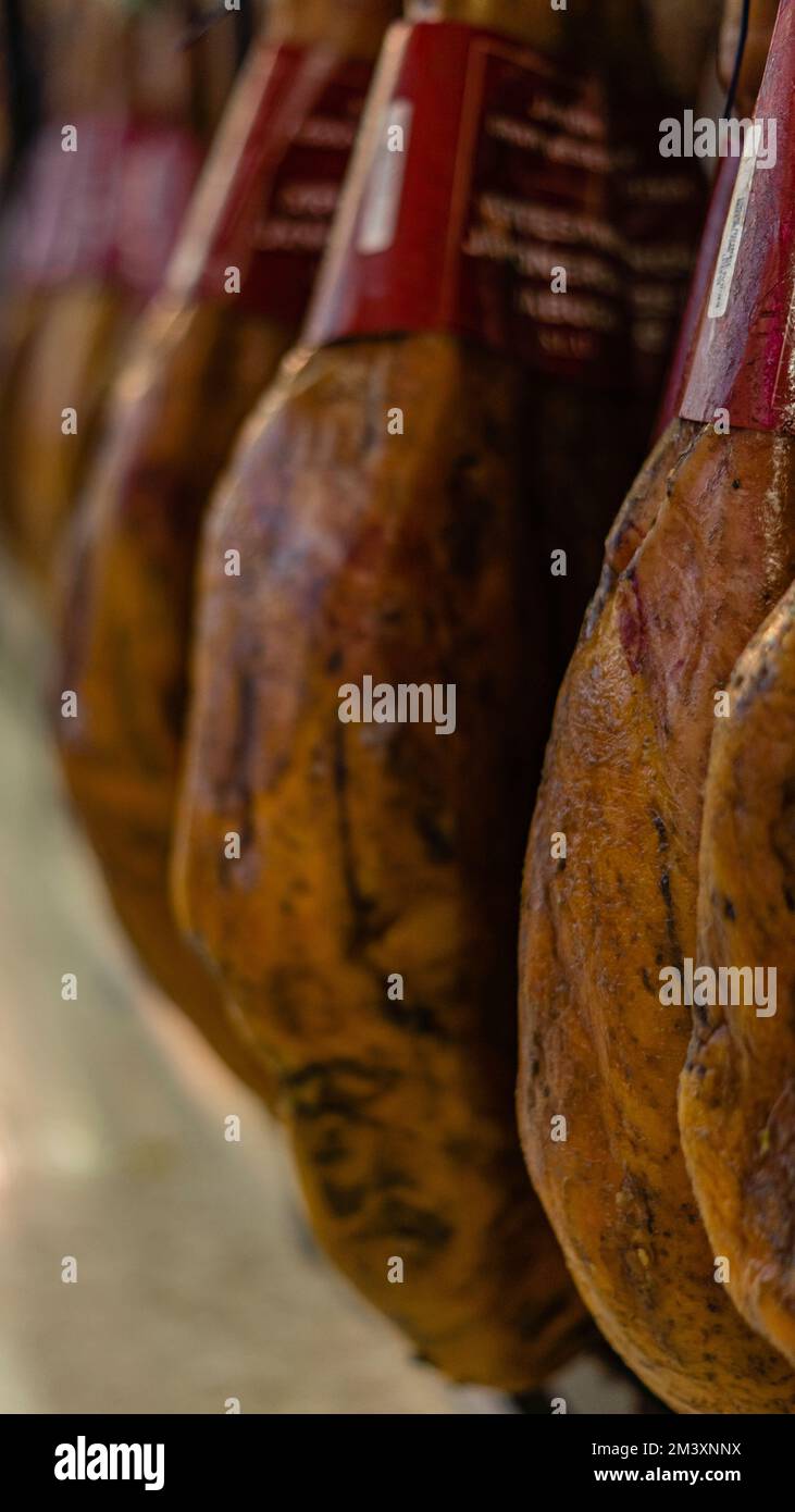 Slicing Spanish iberic ham Spanish jamon and traditional food Stock ...