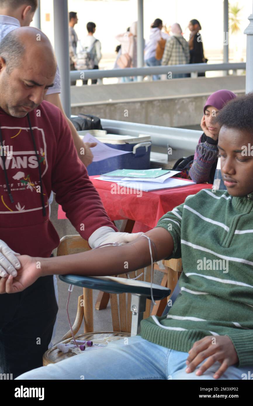 Cairo, Egypt, December 15 2022: blood volunteer donor during a blood ...