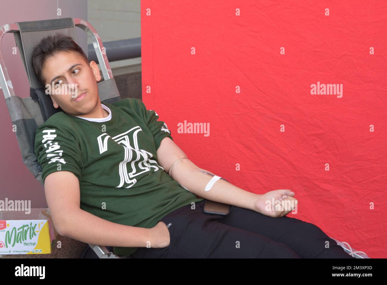 Cairo, Egypt, December 15 2022: blood volunteer donor during a blood ...