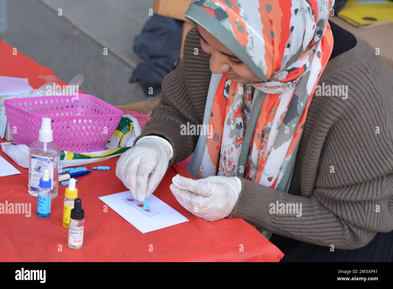 Cairo, Egypt, December 15 2022: ABO blood typing for checking the blood ...