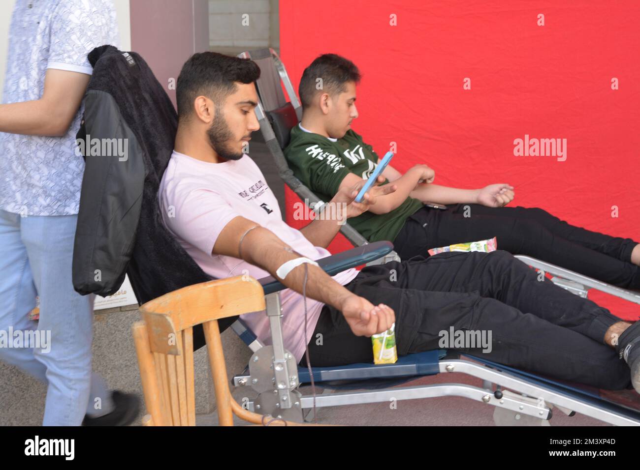 Cairo, Egypt, December 15 2022: blood volunteer donor during a blood ...