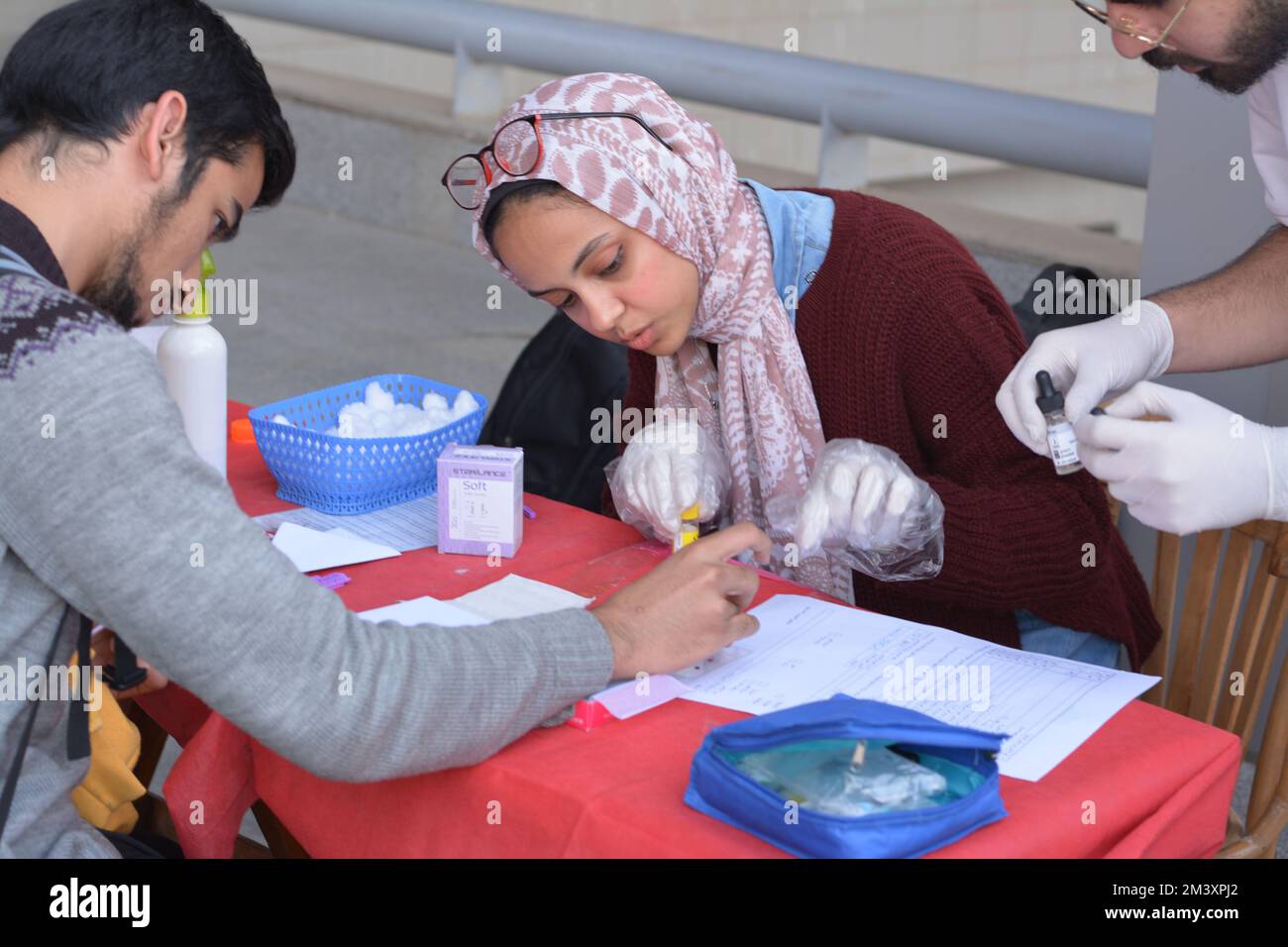 Cairo, Egypt, December 13 2022: ABO blood typing for checking the blood ...