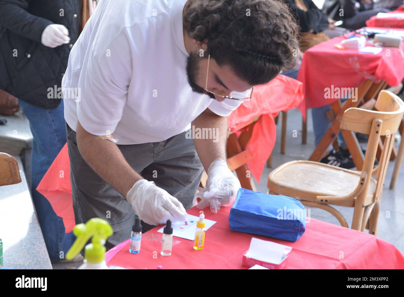 Cairo, Egypt, December 13 2022: ABO blood typing for checking the blood ...