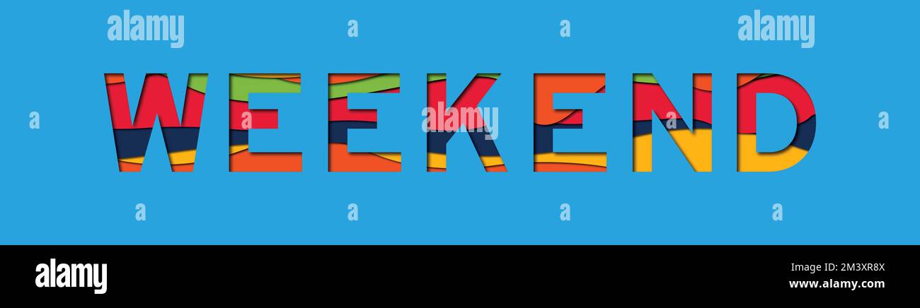 Letter with papercut style in word weekend on blue background Stock ...
