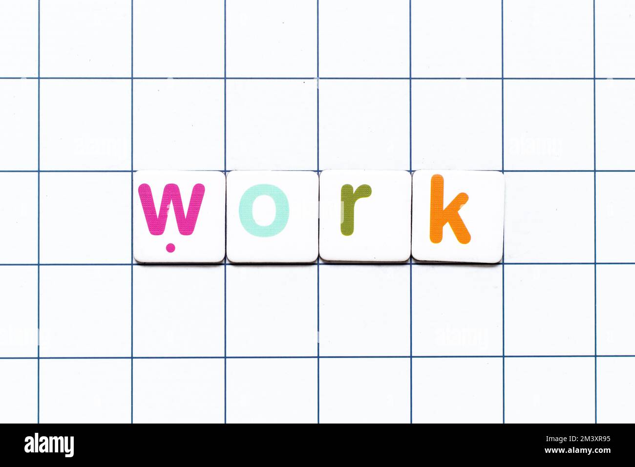 Colorful tile letter in word work on white grid background Stock Photo ...