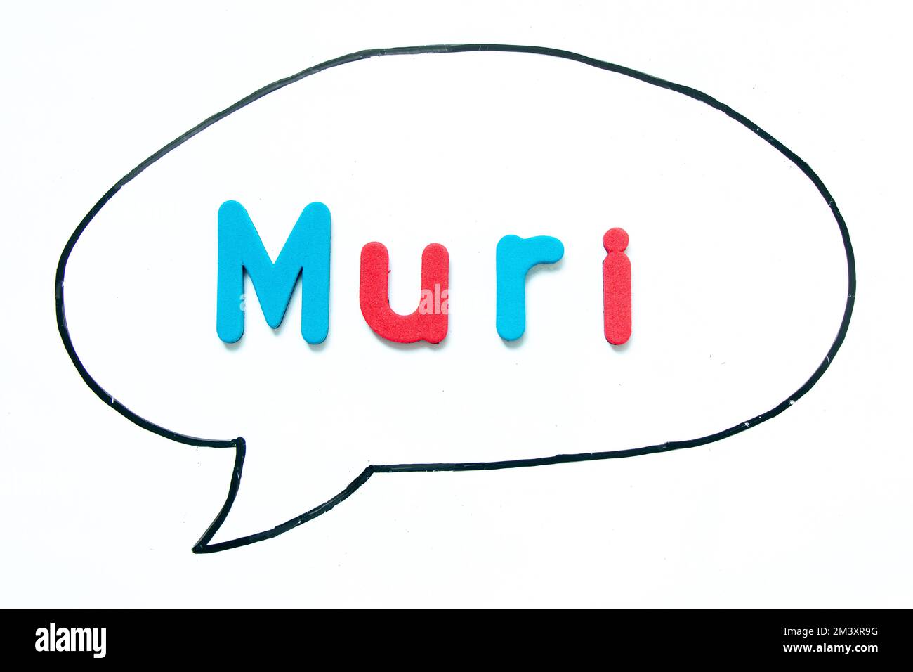 Alphabet letter with word muri in black line hand drawing as bubble ...