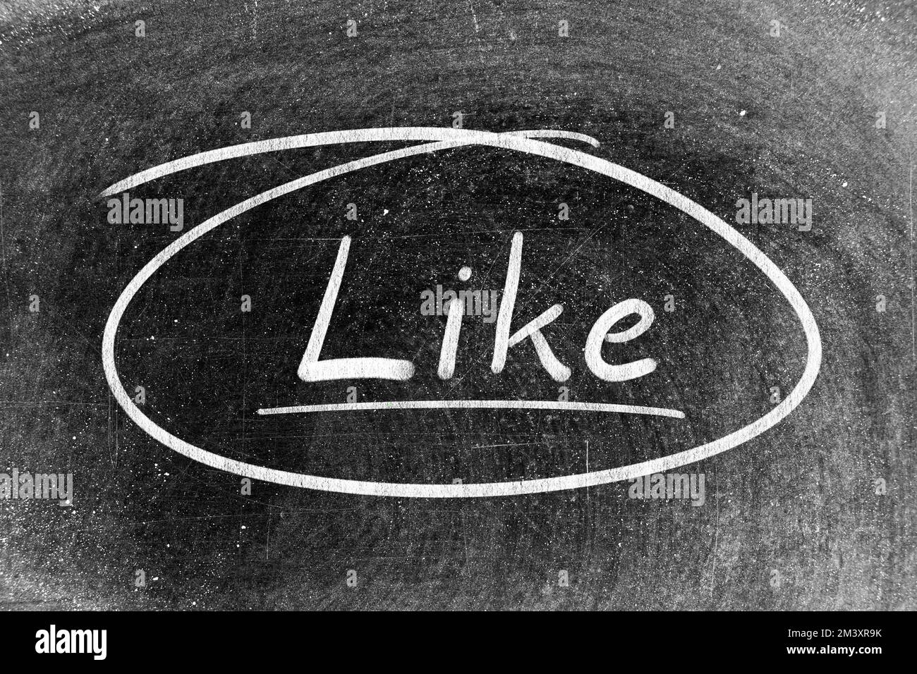 White chalk hand writing in word like and circle shape on blackboard ...