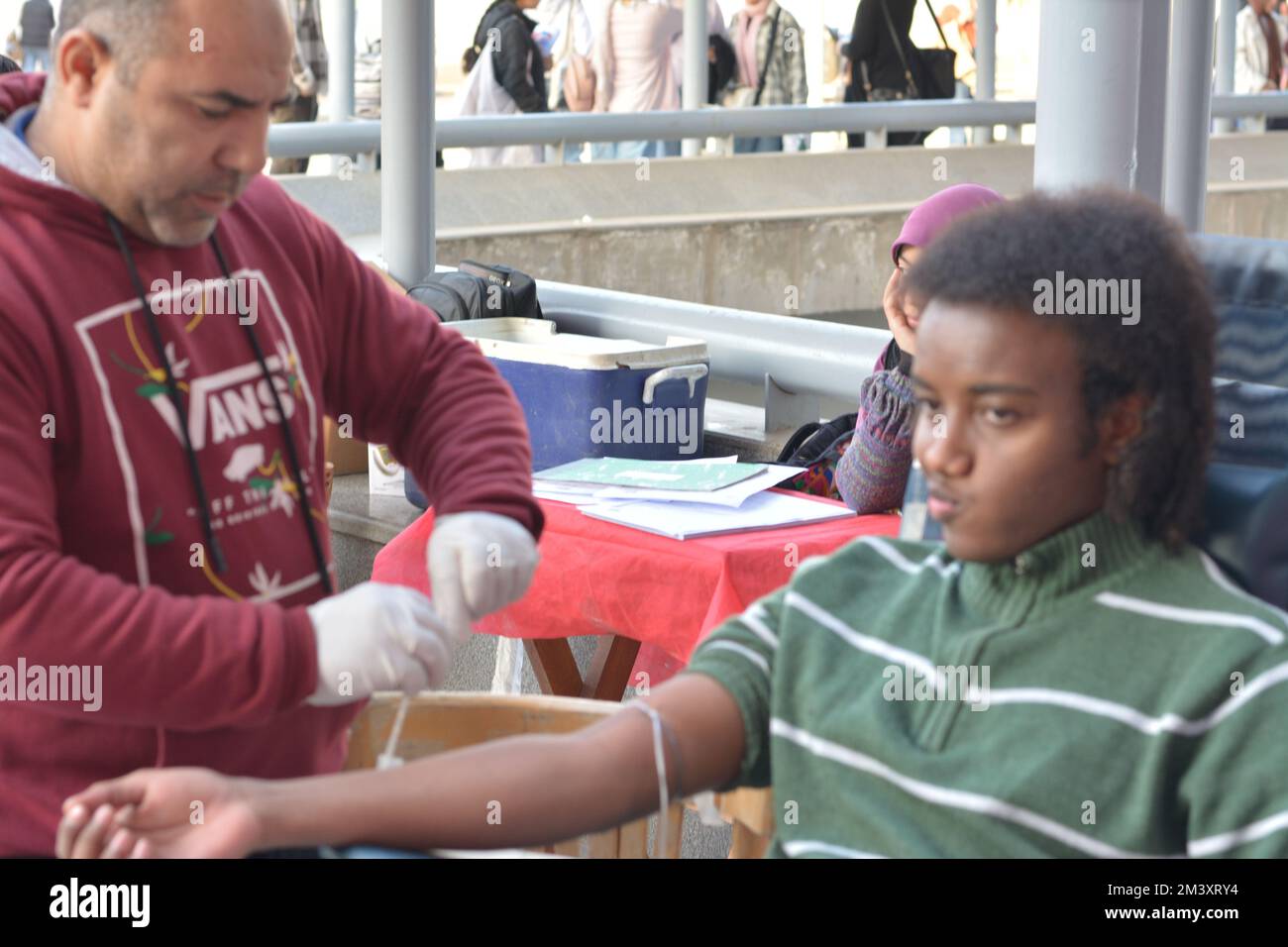 Cairo, Egypt, December 15 2022: blood volunteer donor during a blood ...