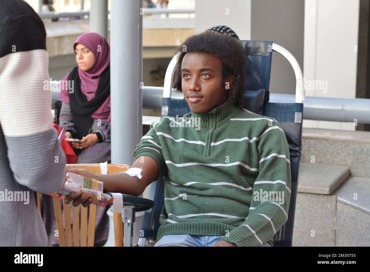 Cairo, Egypt, December 15 2022: blood volunteer donor during a blood ...