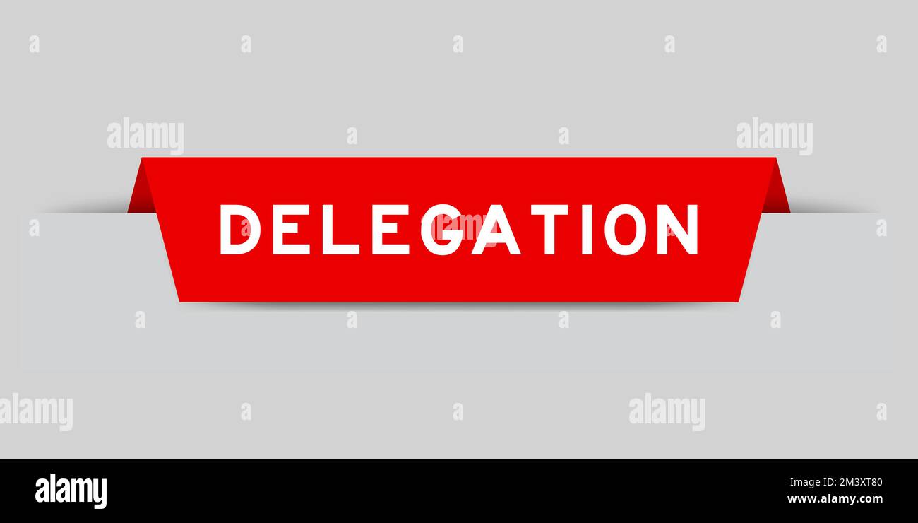 Red color inserted label with word delegation on gray background Stock ...