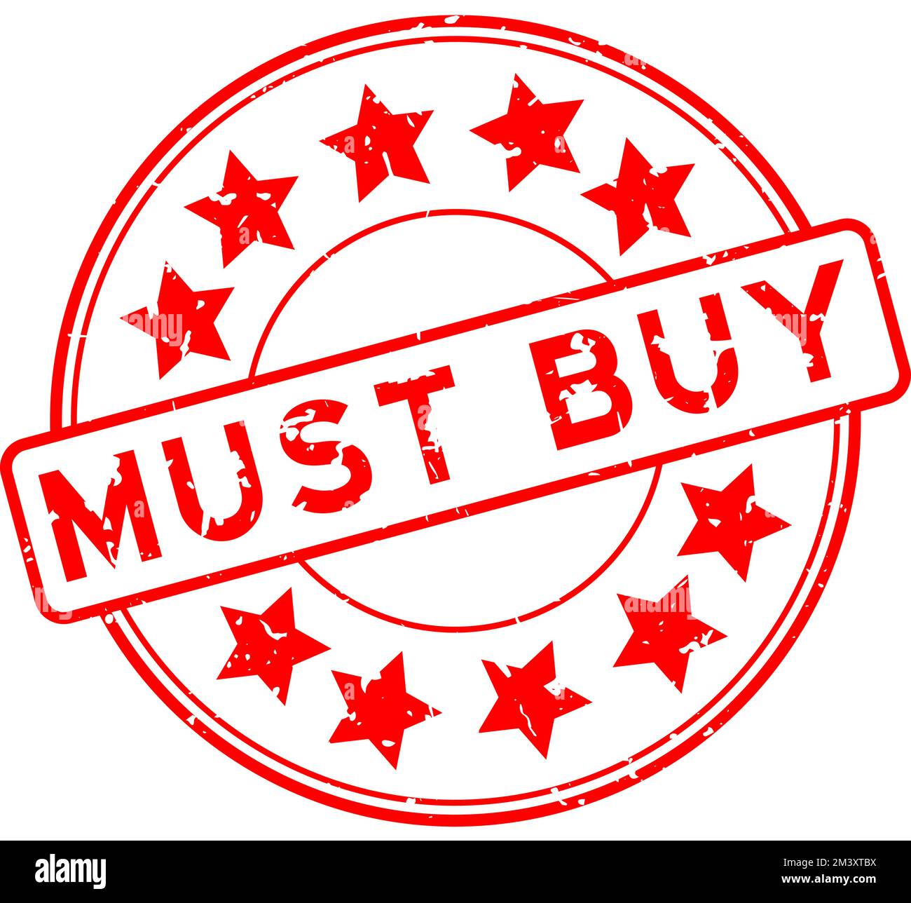 Grunge red must buy word with star icon round rubber seal stamp on ...