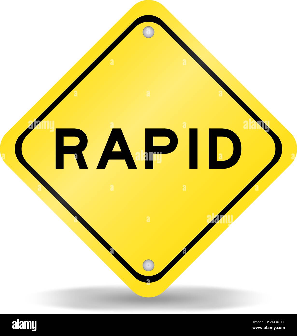 Yellow color transportation sign with word rapid on white background ...