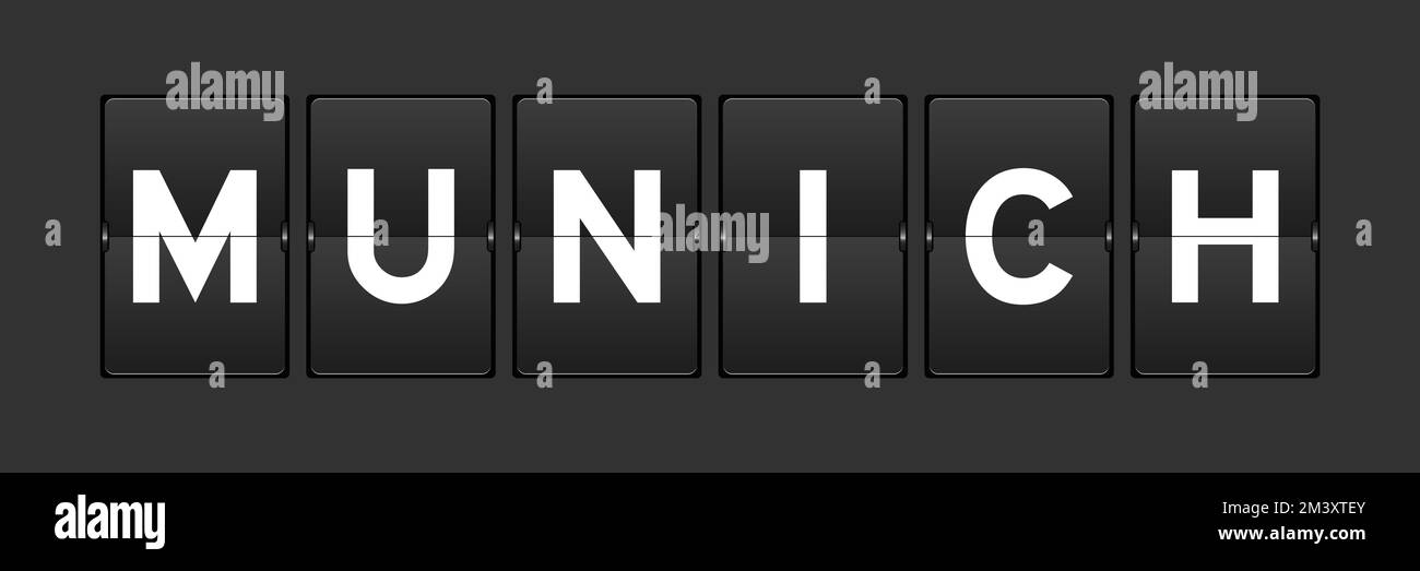 Black color analog flip board with word munich on gray background Stock ...
