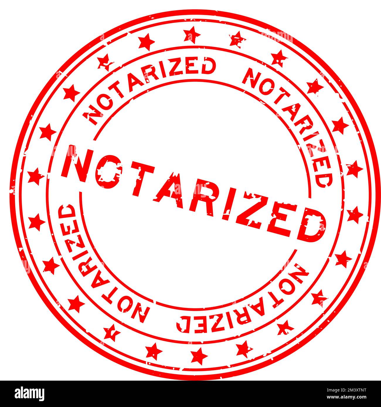 Grunge red notarized word with star icon round rubber seal stamp on white background Stock ...
