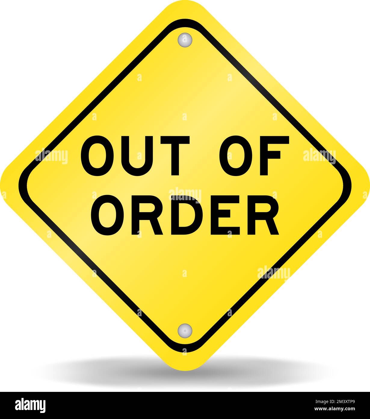 Yellow color transportation sign with word out of order on white ...