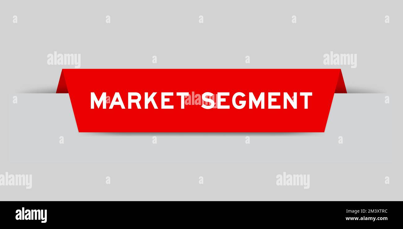 Red color inserted label with word market segment on gray background ...