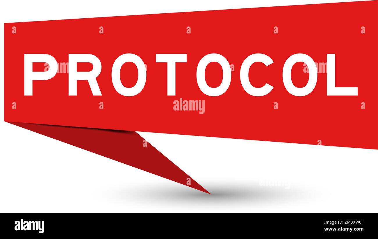 Red color speech banner with word protocol on white background Stock ...