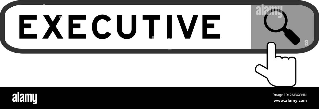 Search banner in word executive with hand over magnifier icon on white ...