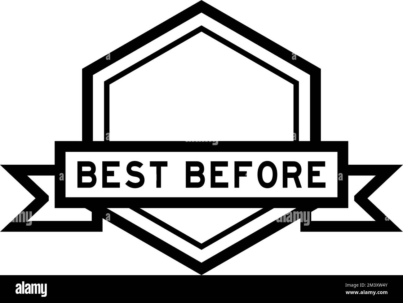 Vintage black color hexagon label banner with word best before on white ...