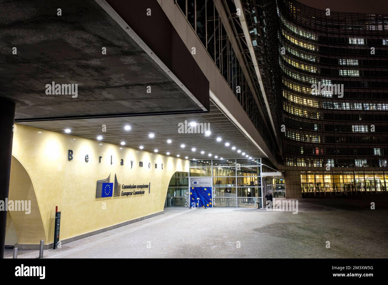 European union building of offices enlighted at night during an energy ...