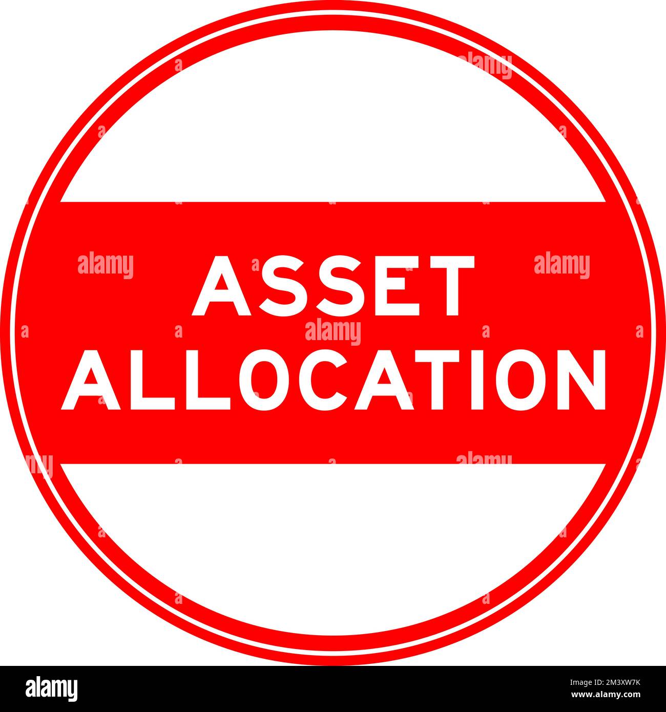 Red color round seal sticker in word asset allocation on white ...