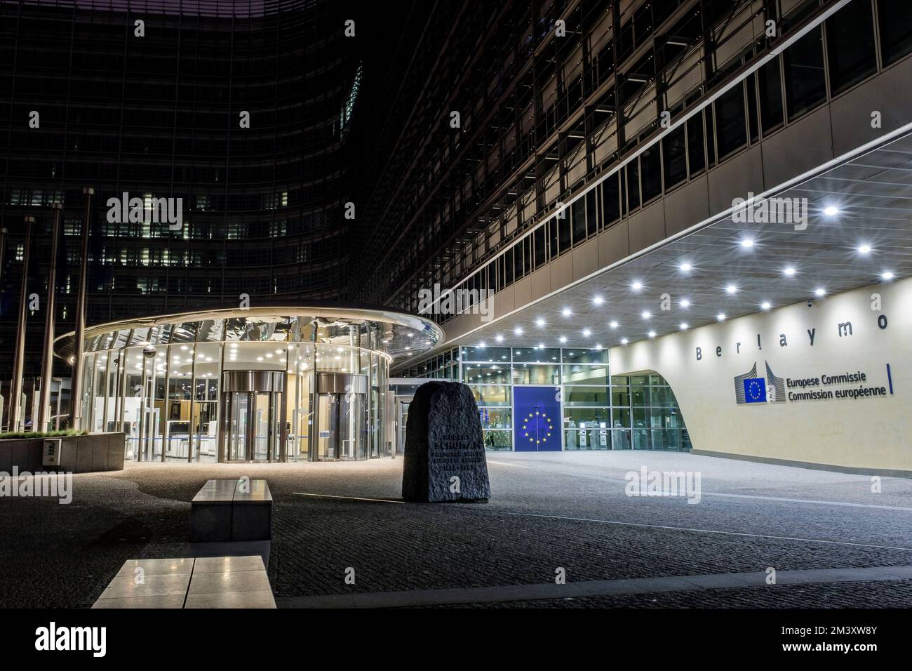 European union building of offices enlighted at night during an energy ...