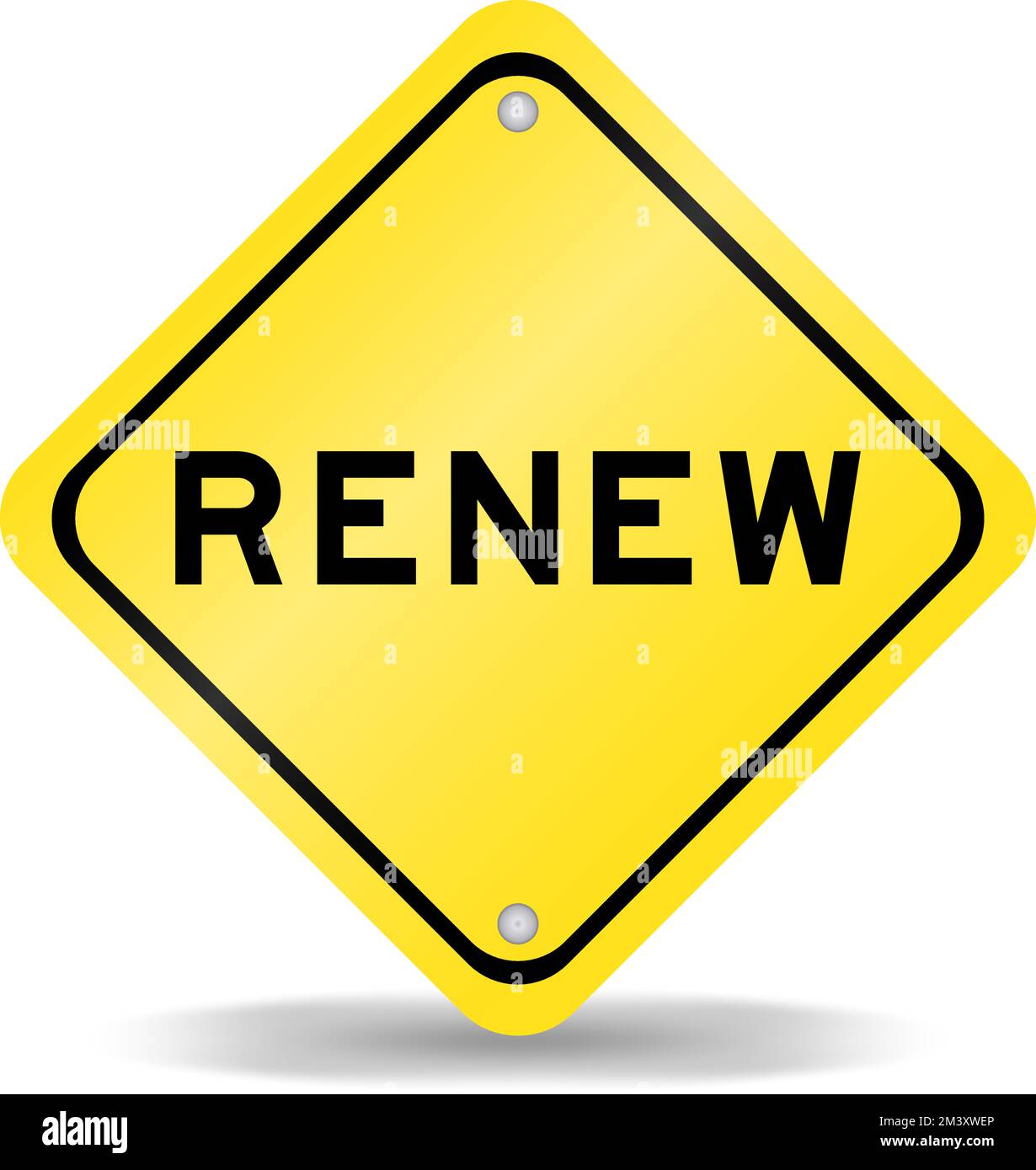 Yellow color transportation sign with word renew on white background ...