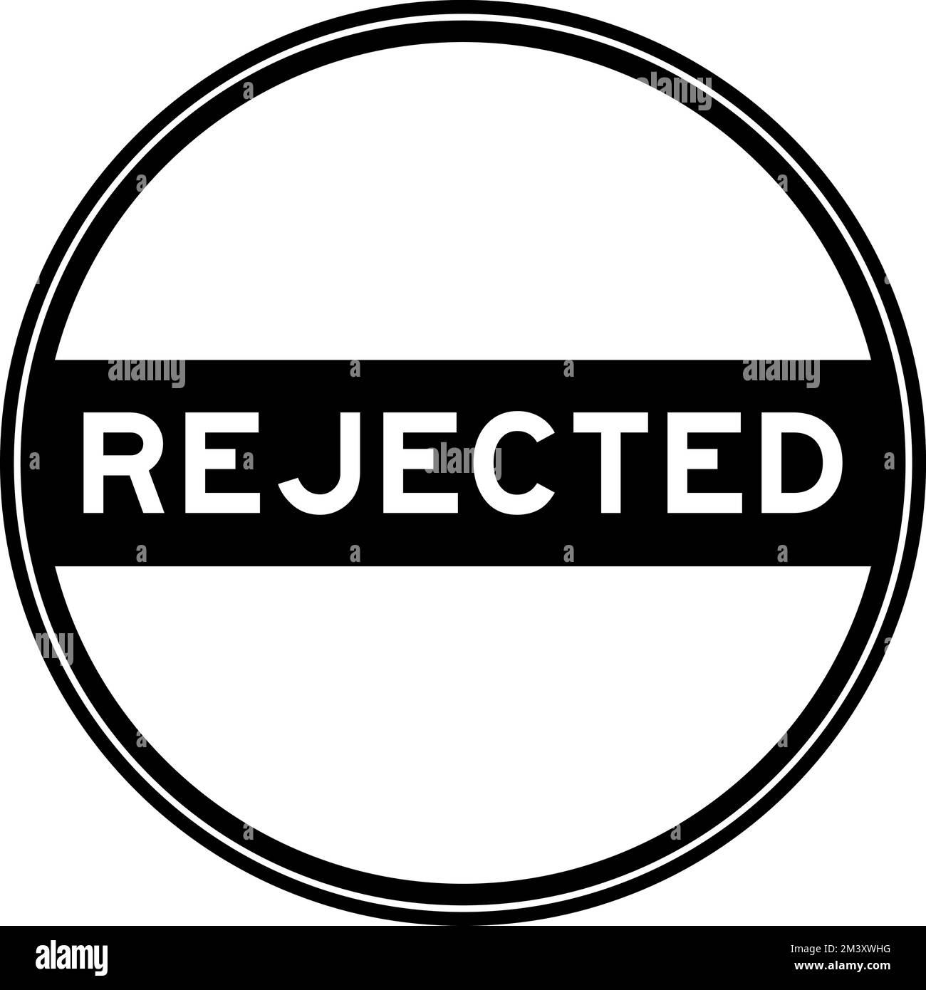 Black color round seal sticker in word rejected on white background ...