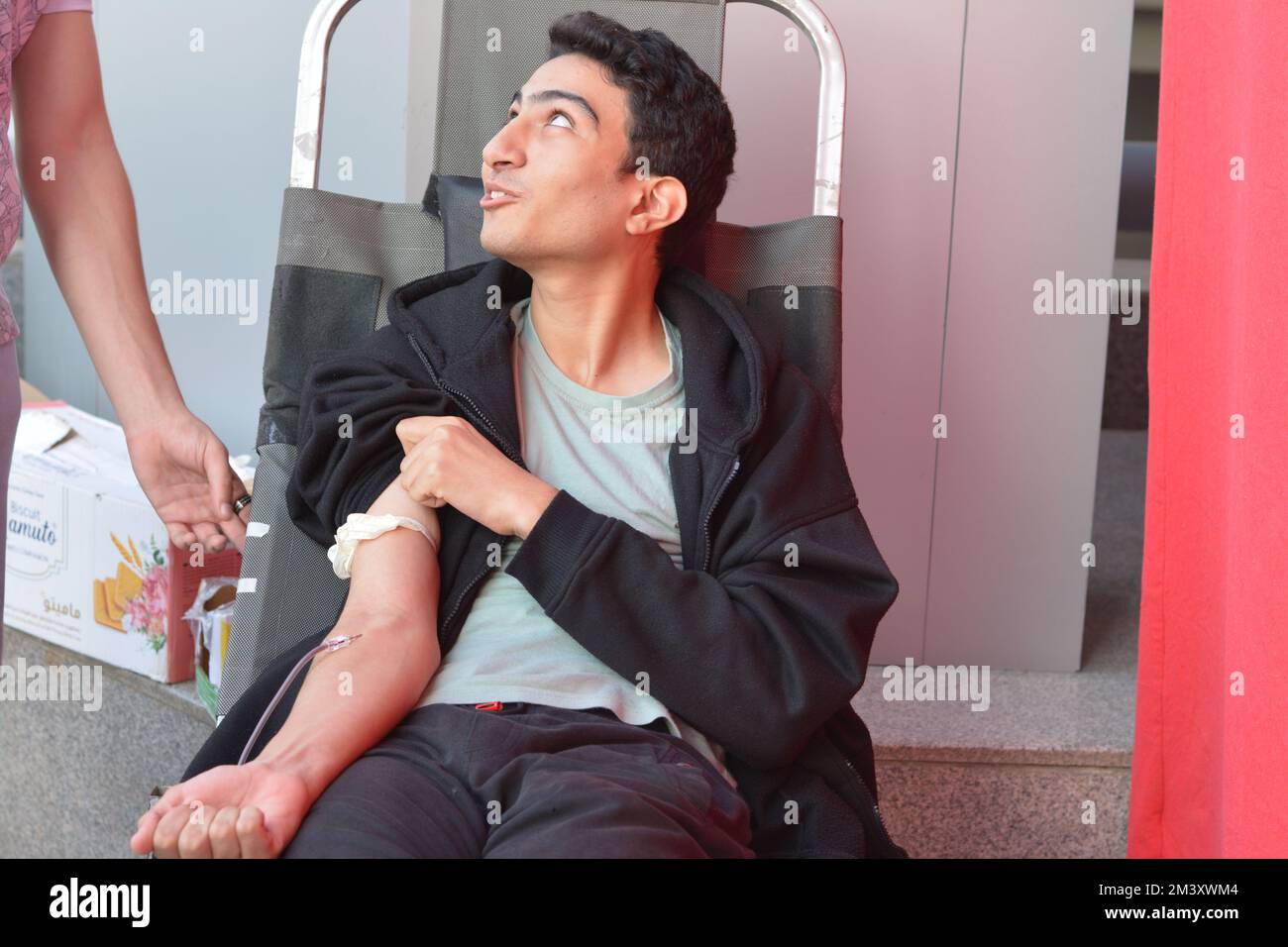 Cairo, Egypt, December 15 2022: blood volunteer donor during a blood ...