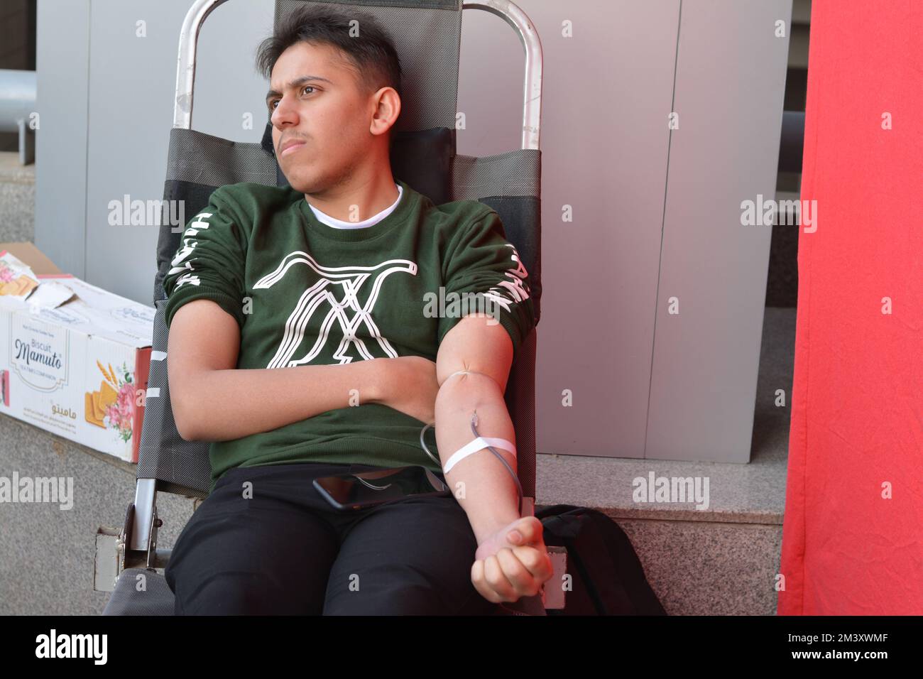 Cairo, Egypt, December 15 2022: blood volunteer donor during a blood ...