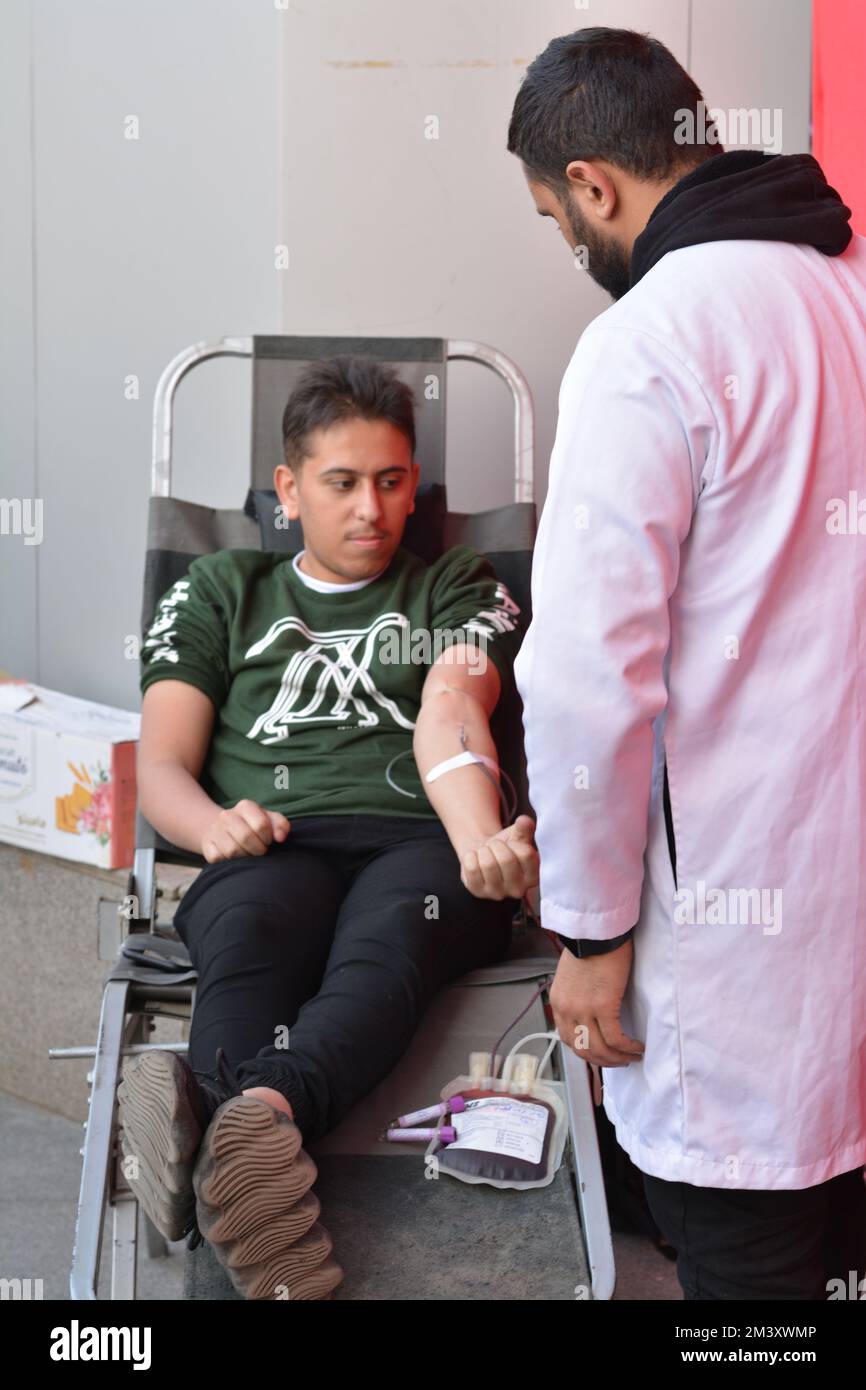 Cairo, Egypt, December 15 2022: blood volunteer donor during a blood ...