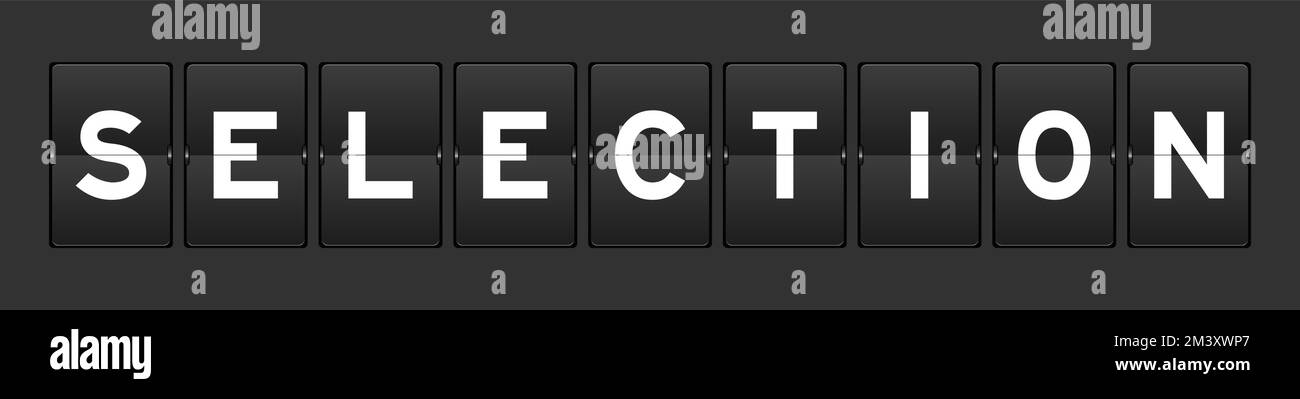 Black color analog flip board with word selection on gray background ...