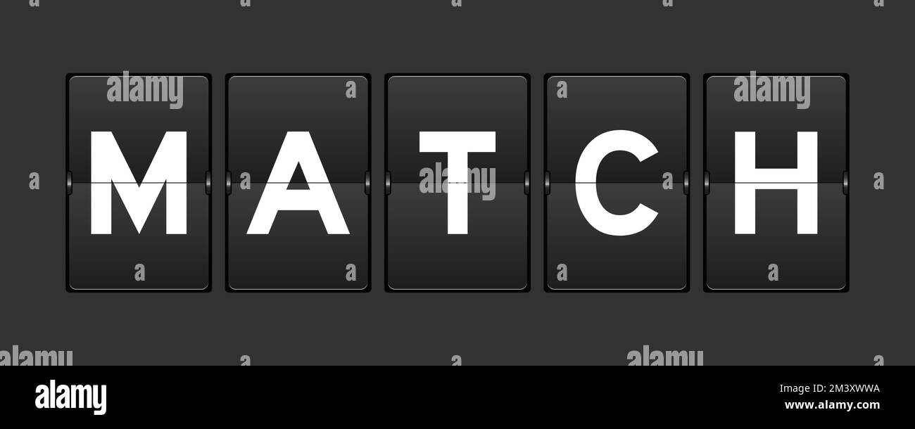 Black color analog flip board with word match on gray background Stock ...