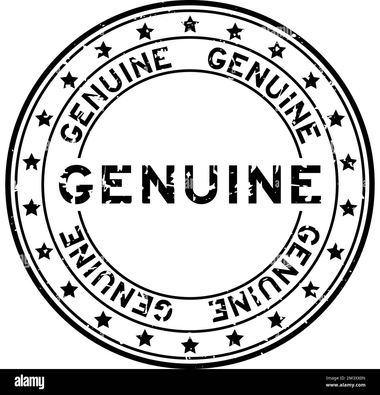 Grunge black genuine word round rubber seal stamp on white background ...