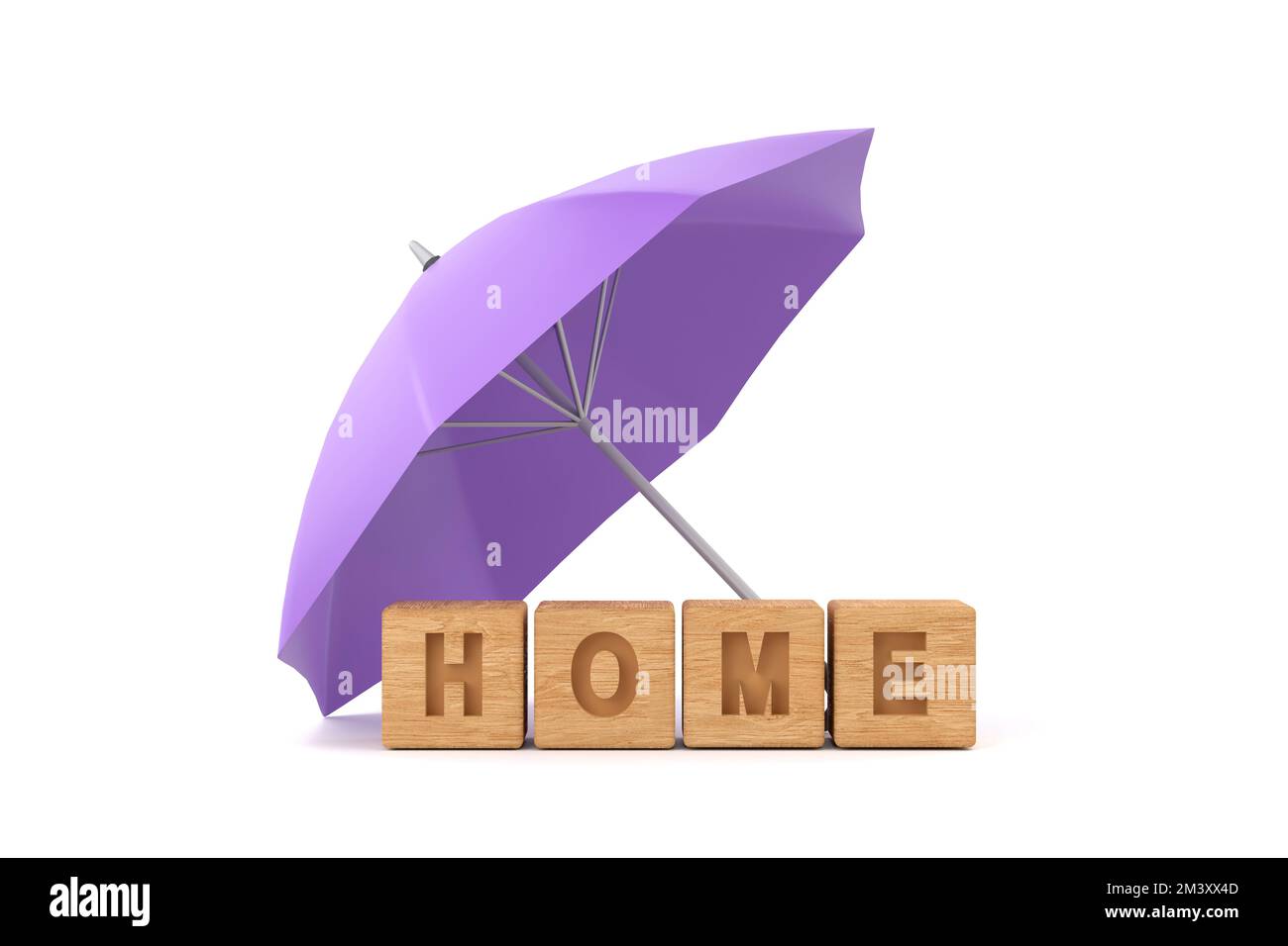 3D. purple umbrella protecting home for house insurance concept Stock ...