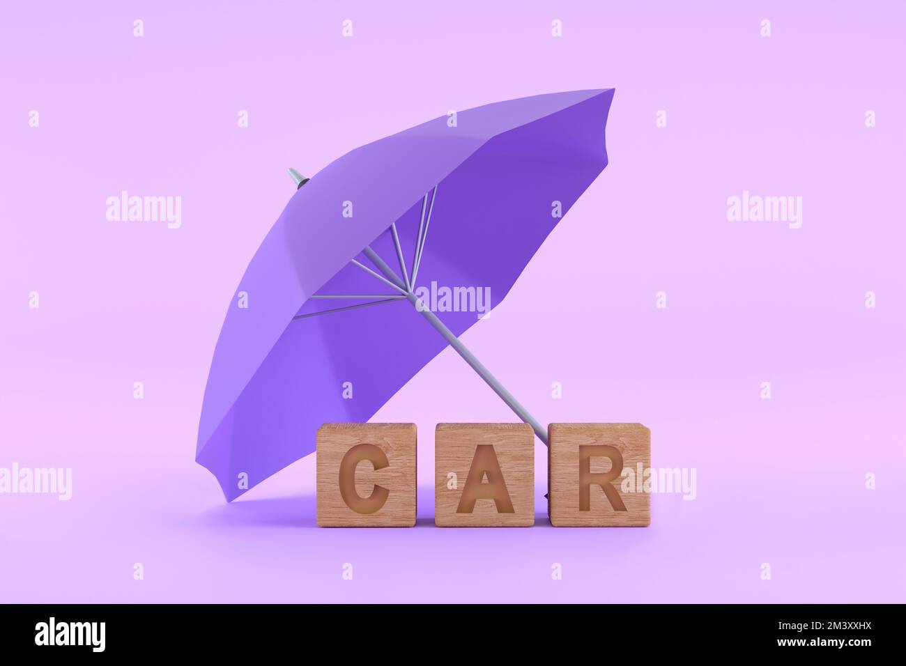 3D. purple umbrella protecting car for car insurance concept Stock ...