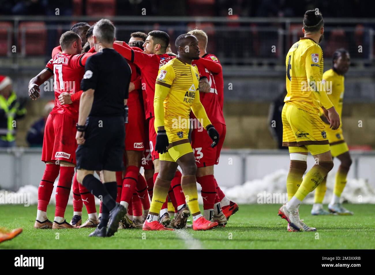 Leyton Orient players celebrate their side's second goal, scored by ...