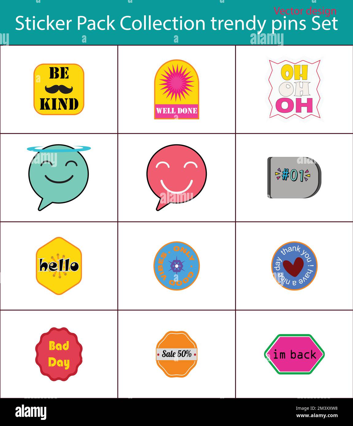 Sticker Pack Collection of trendy pins Set of cool patches vector ...