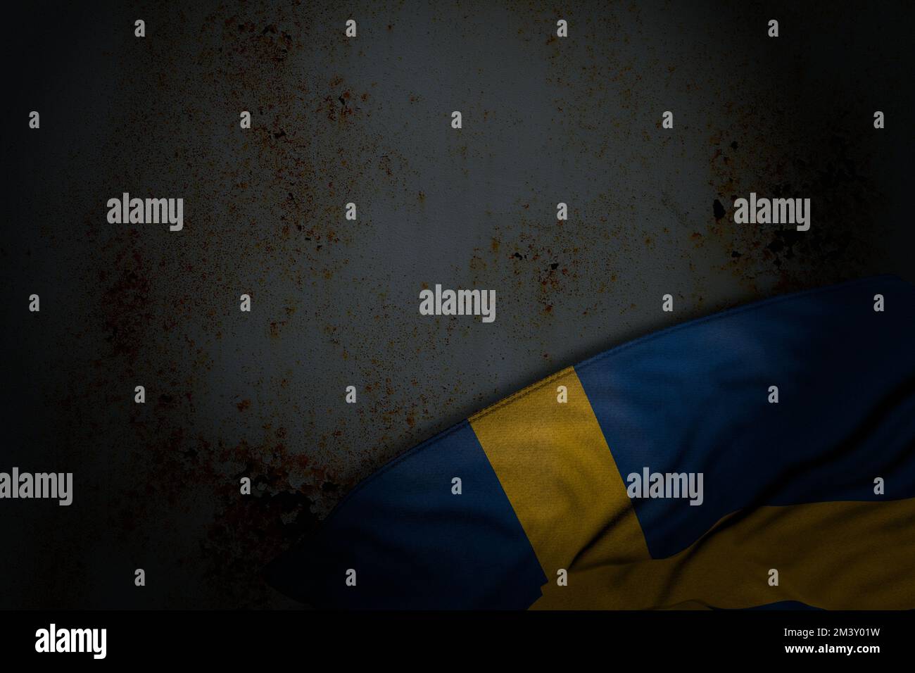 pretty any occasion flag 3d illustration - dark photo of Sweden flag ...